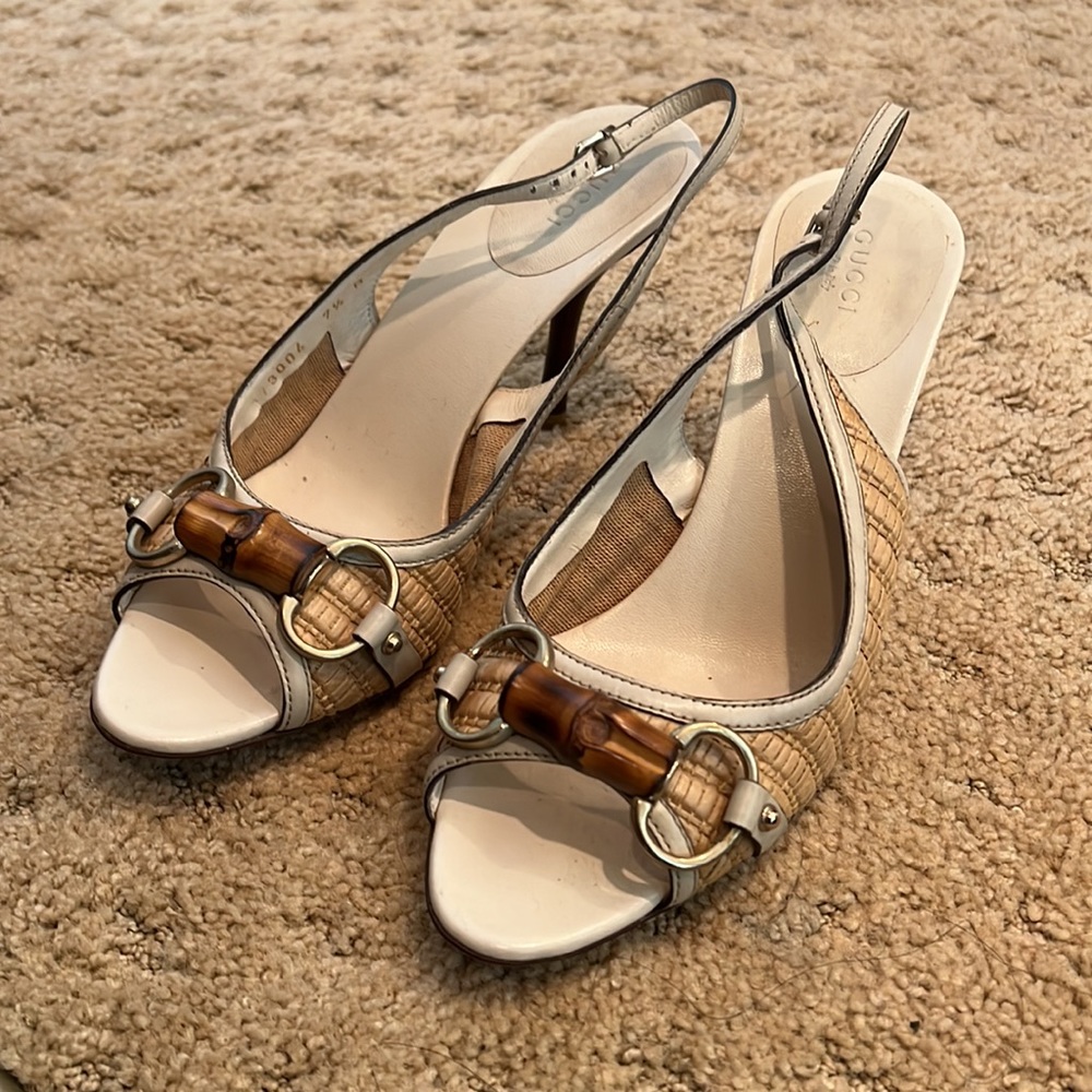 Gucci Bamboo Slingback Sandal Heel Beige So Beautiful - Gem